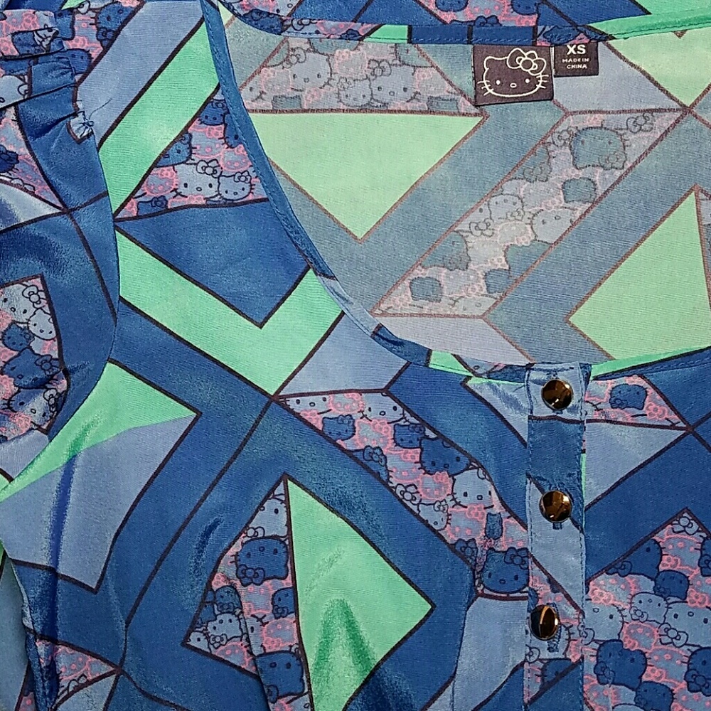 Hello Kitty Fit Flare Puff Sleeve Geometric Dress - Gem